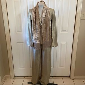Kasper | Jackets & Coats | Kasper 3 Pc Gold Shimmer Pant Suit With ...